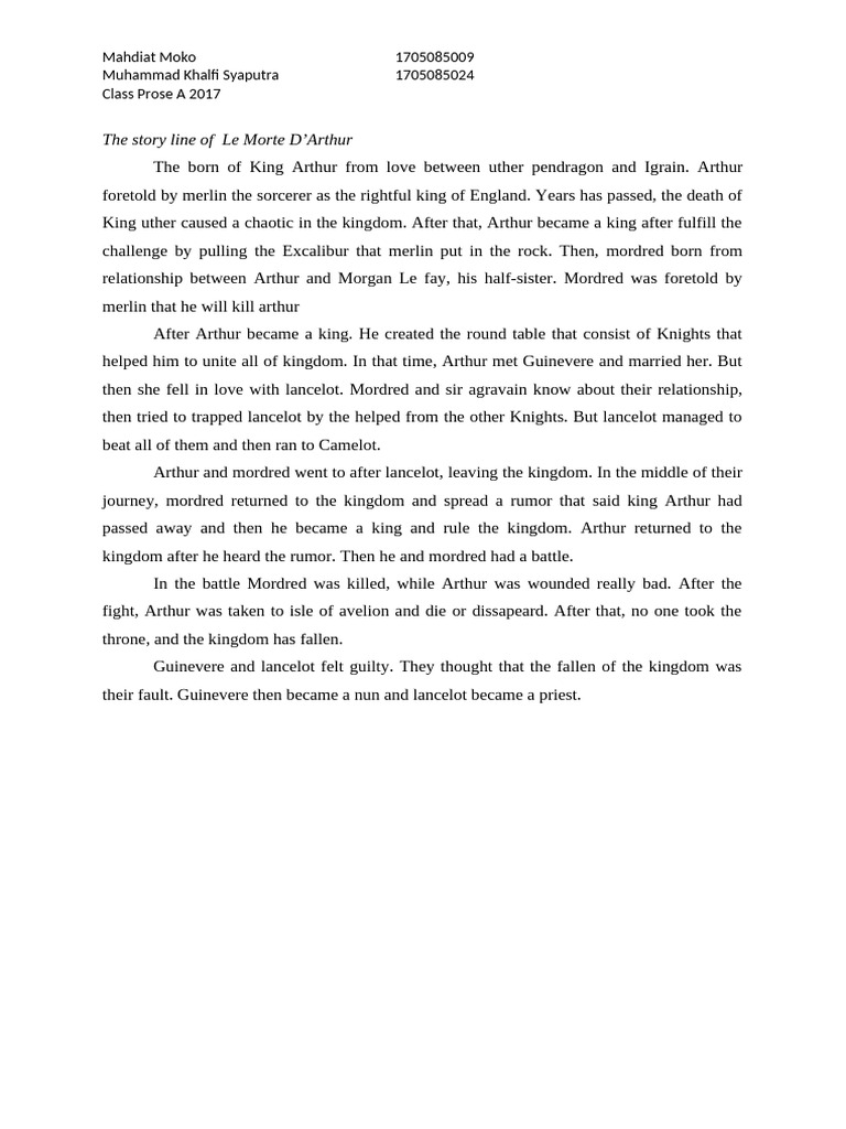 The Story Line of Le Morte D'Arthur | PDF