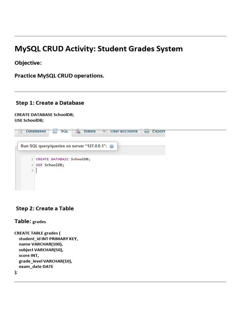 MySQL CRUD activity Grade System (1) | PDF