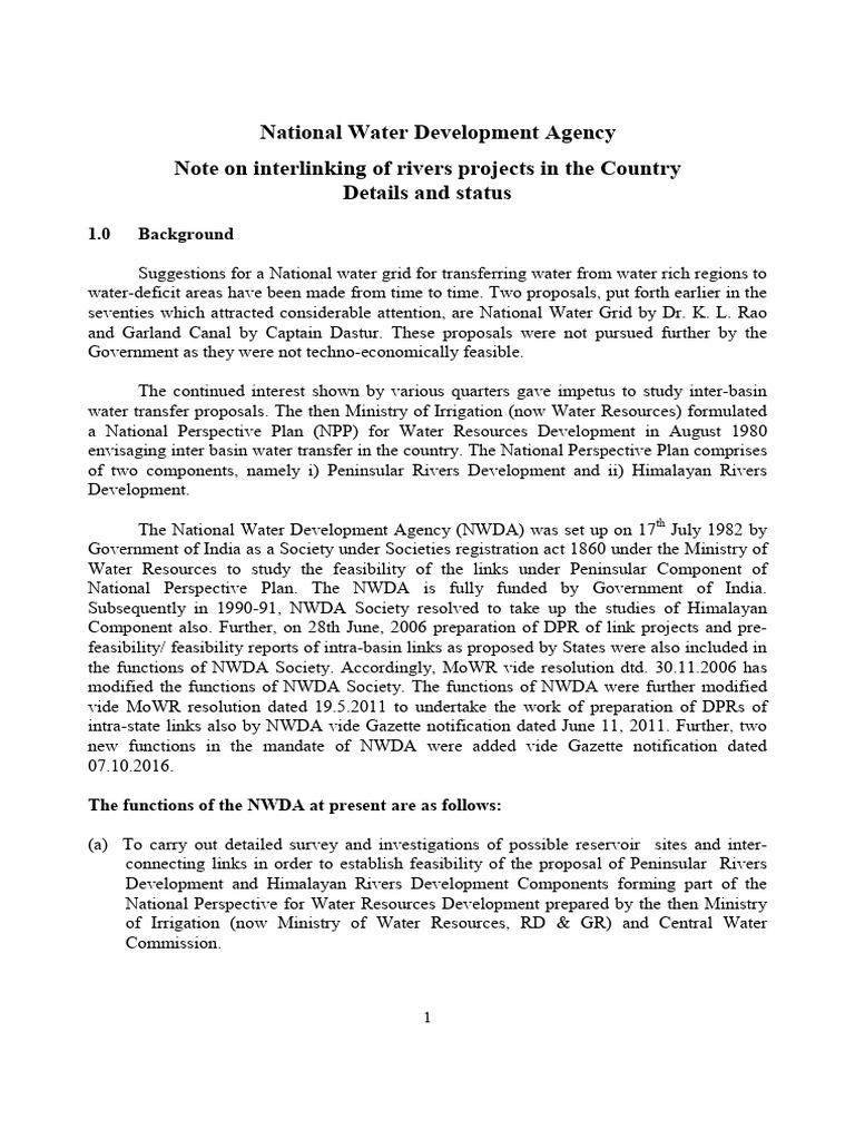 Note On Interlinking of Rivers Projects in The Country | PDF | Water ...