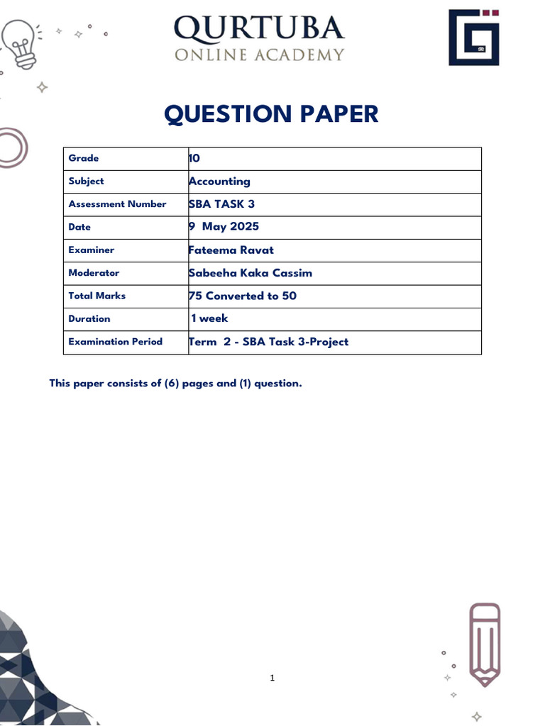 Grade 10 Accounting SBA Task 3 | PDF | Debtor | Bookkeeping