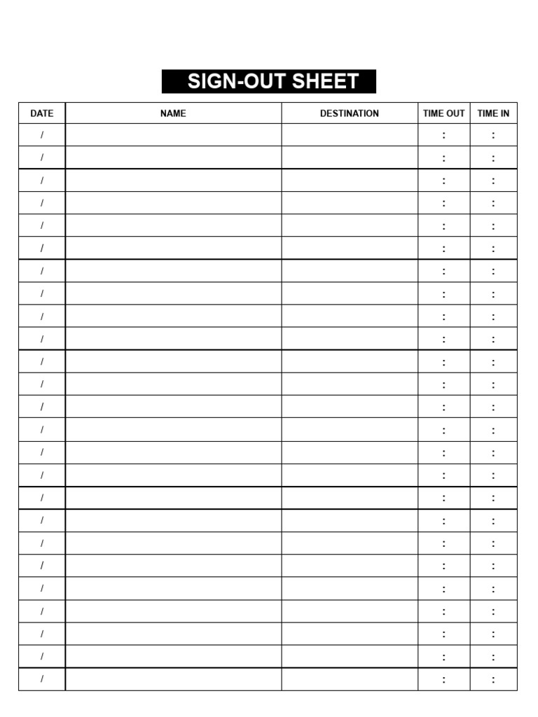 Bathroom Sign-Out Sheet | PDF