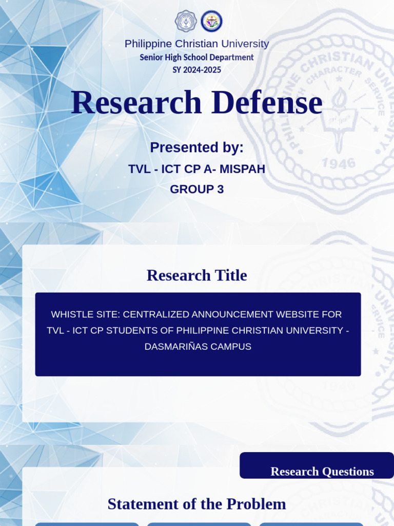 Research Defense Powerpoint | PDF | Survey Methodology | Questionnaire