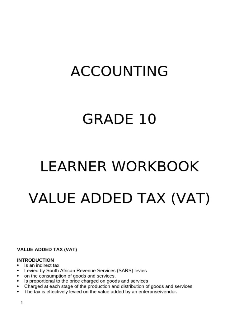 Grade 10 VAT Accounting Workbook | PDF | Value Added Tax | Taxes