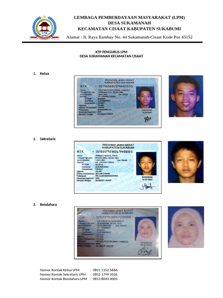 4. Format KTP Pengurus LPM | PDF