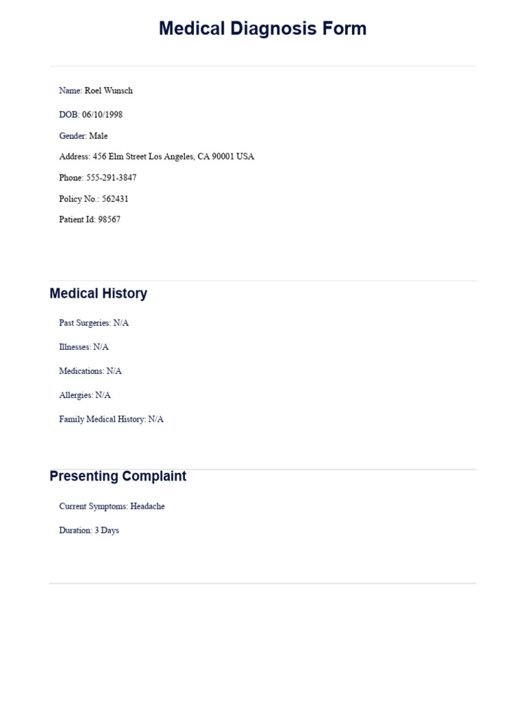 Medical Diagnosis Form for Headache | PDF
