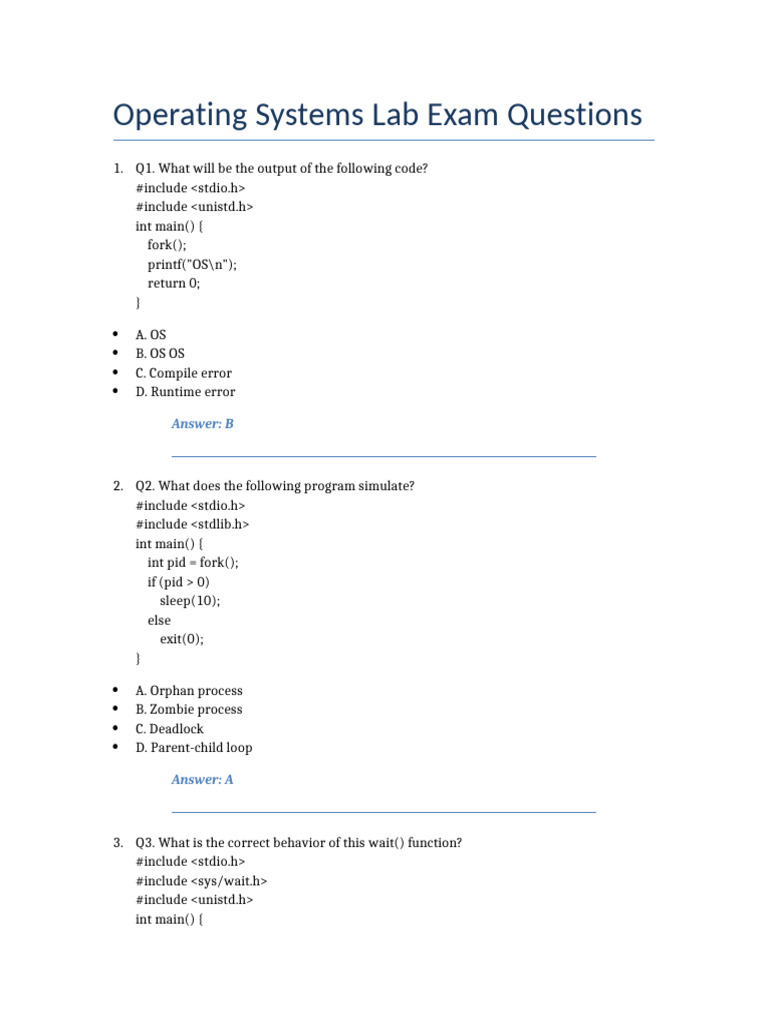 OS Lab Exam MCQ Questions All 20 | PDF | Concurrency (Computer Science ...