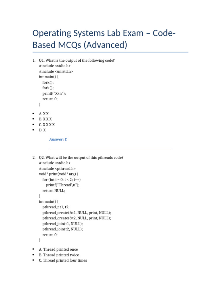 Exam on OS Code Outputs | PDF | Computer Engineering | Computer ...