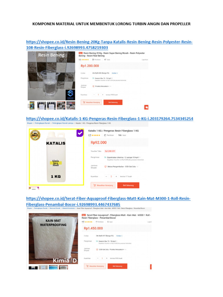 Komponen Material Untuk Membentuk Lorong Turbin Angin Dan Propeller | PDF