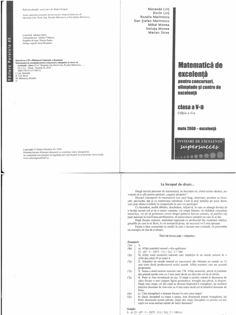 Matematica de Excelenta Pentru Concursuri, Olimpiade Si Centre de ...