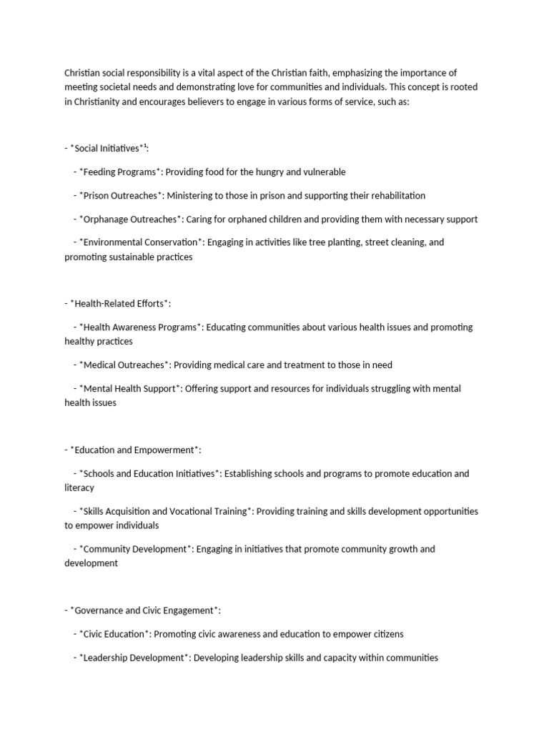 Examples of Christian Social Responsibility | PDF