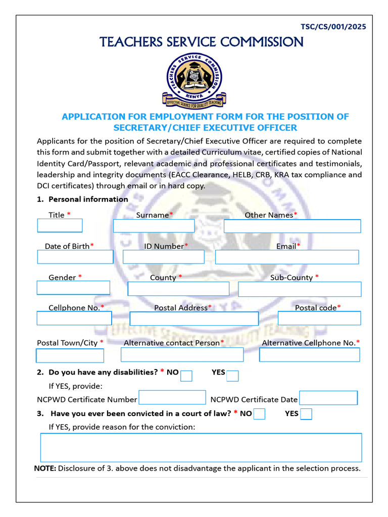 CEO/Secretary Job Application Form | PDF