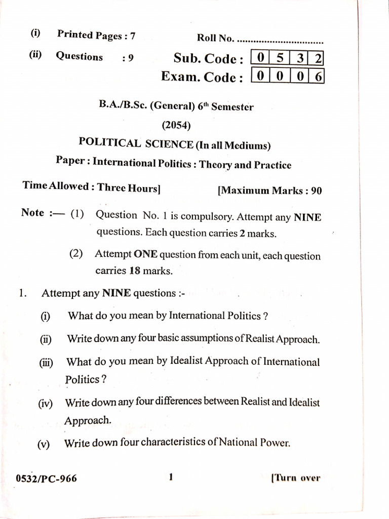 Ba Pu Political Science 6TH Semester Most Important Question | PDF