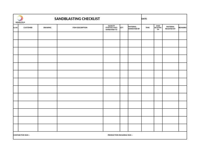 Sand Blasting Checklist | PDF