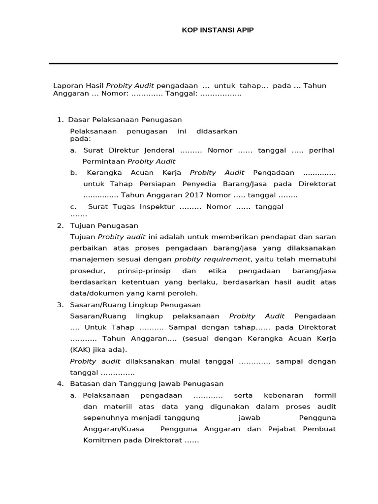 fORMAT LAPORAN Probty Audit | PDF