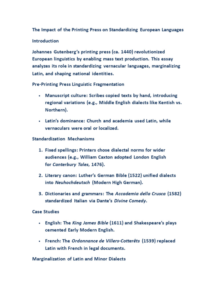 Printing Press and Language | PDF