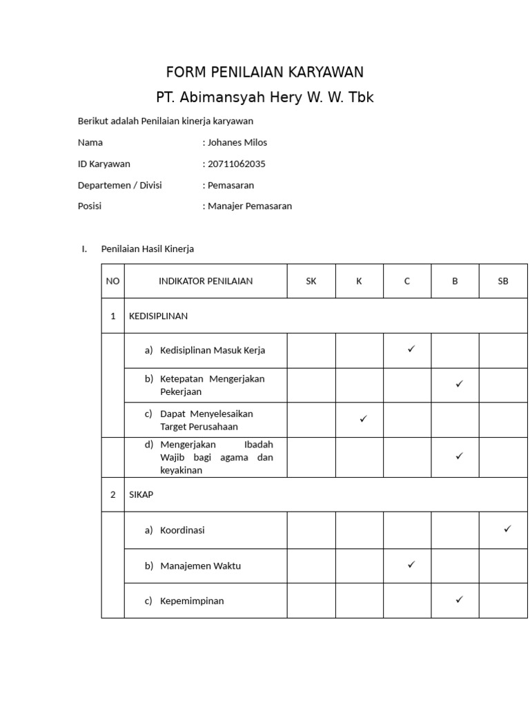 Form Penilaian Karyawan | PDF