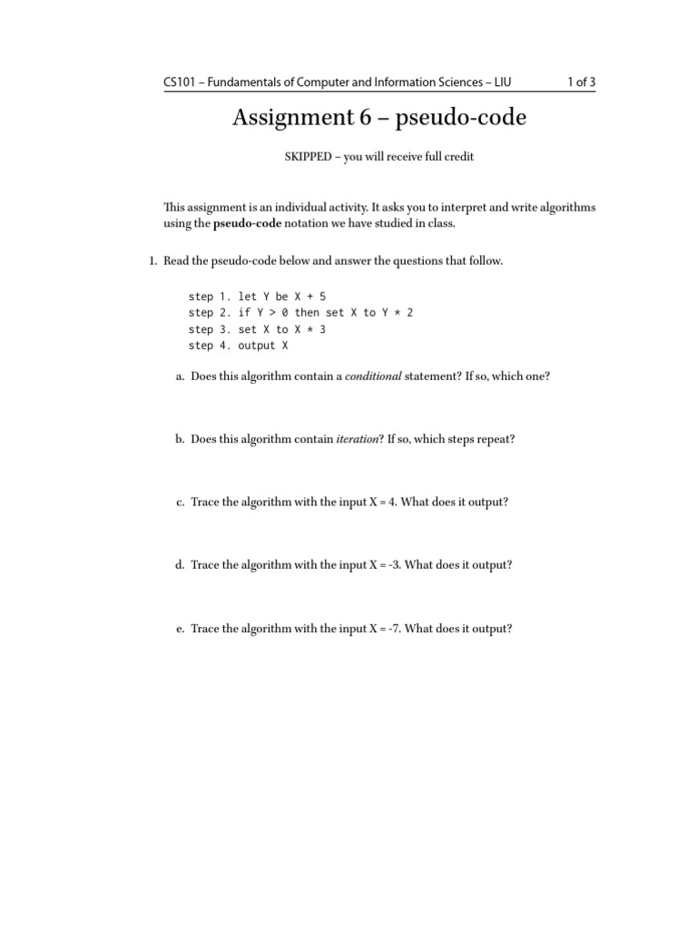 Assignment 6 - Pseudocode | PDF | Mathematics | Software Engineering
