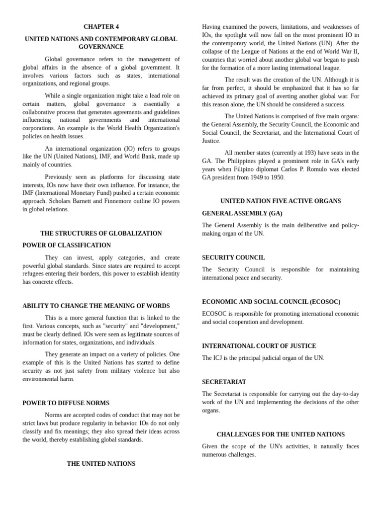 UN's Role in Global Governance Today | PDF | United Nations ...
