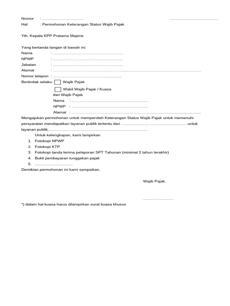 Permohonan Keterangan Status Wajib Pajak | PDF