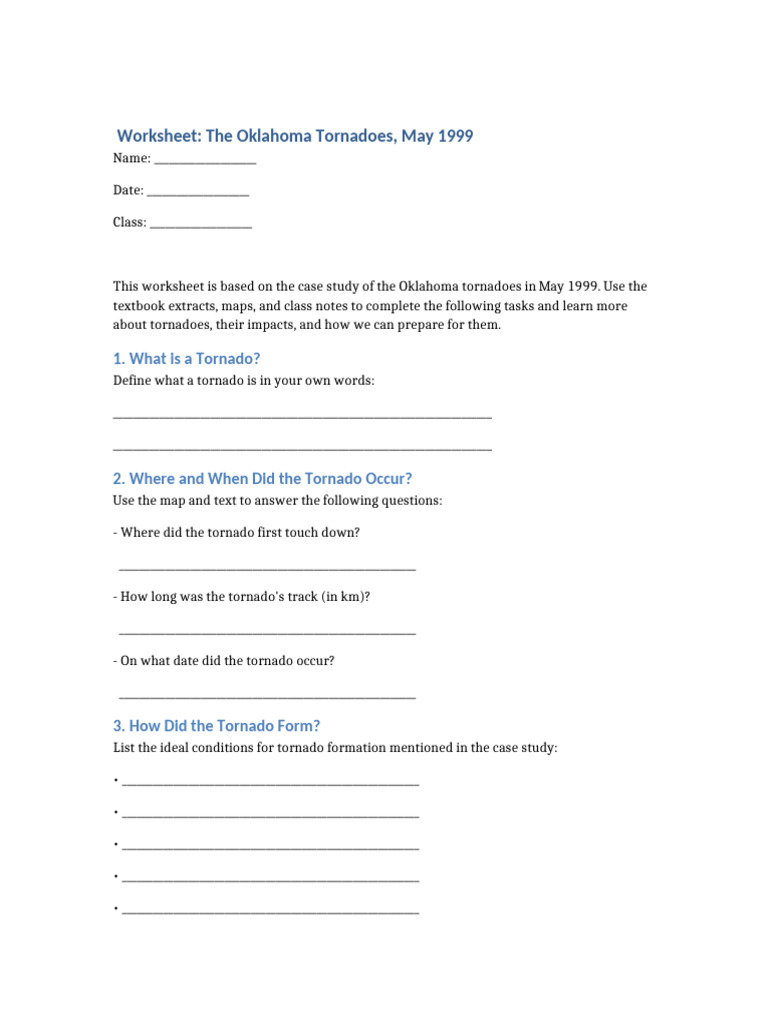 Oklahoma Tornado Worksheet | PDF | Tornadoes | Severe Weather And ...
