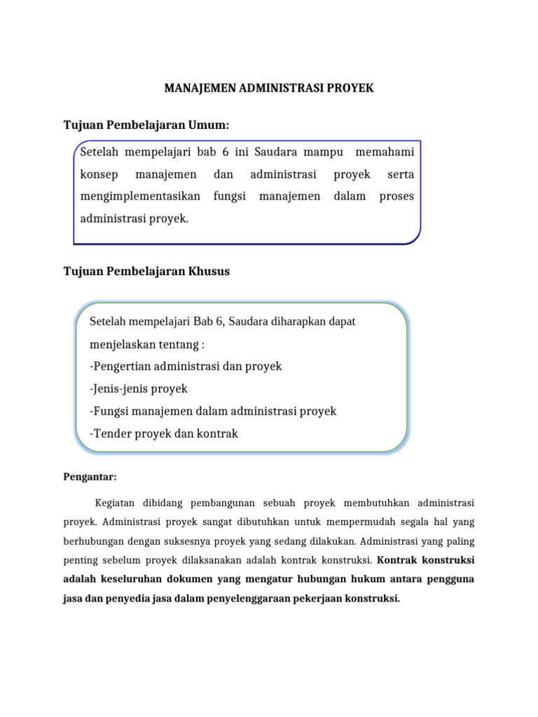 MANAJEMEN ADMINISTRASI PROYEK Bab 5-1 | PDF
