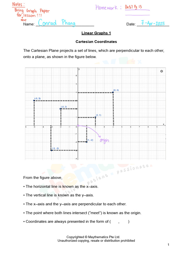 Linear Graphs I (Student Copy) | PDF | Cartesian Coordinate System ...