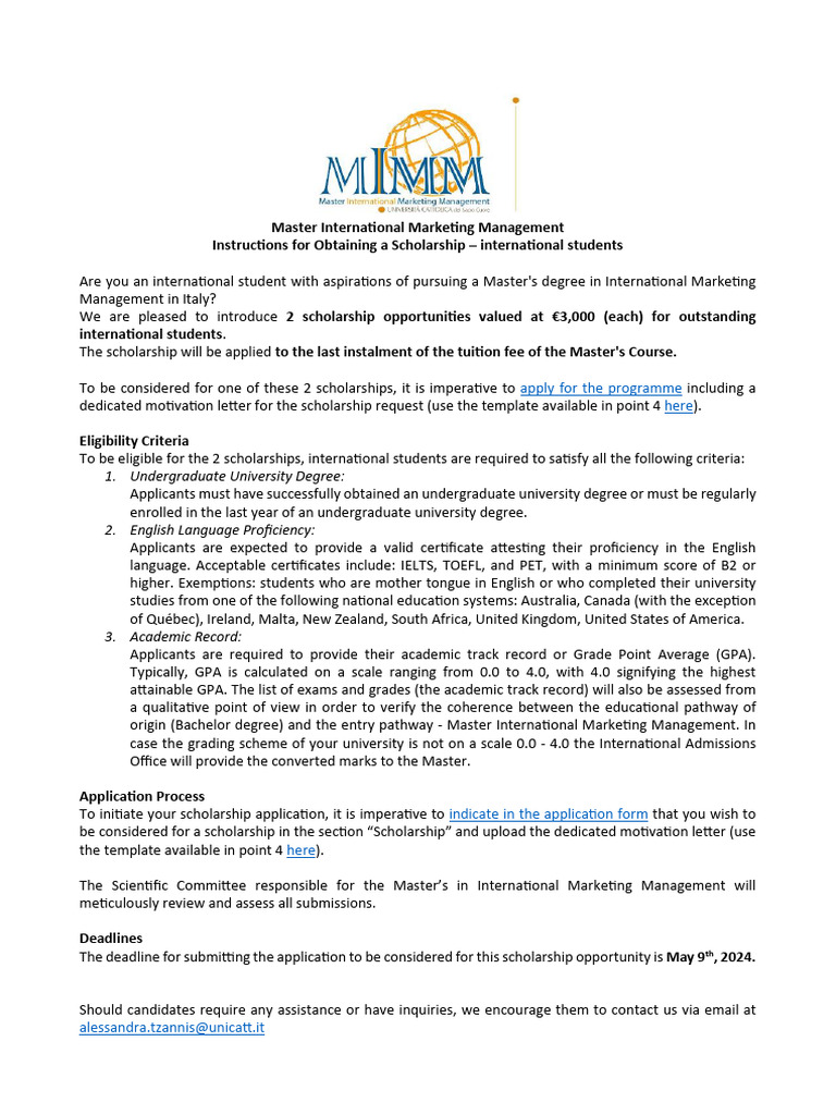ucscinternational-SCHOLARSHIP - MIMM | PDF | Academic Degree ...