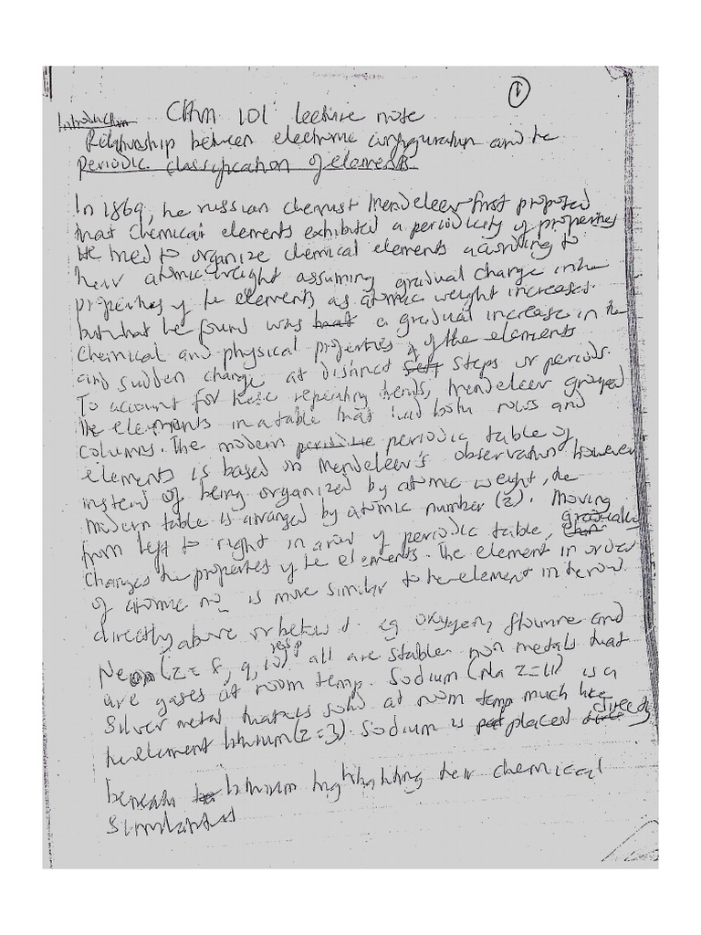 CHEM 101 LECTURE NOTE ON PERIODIC TABLE | PDF