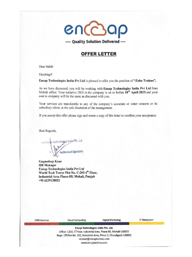 Offer Letter Sahib | PDF