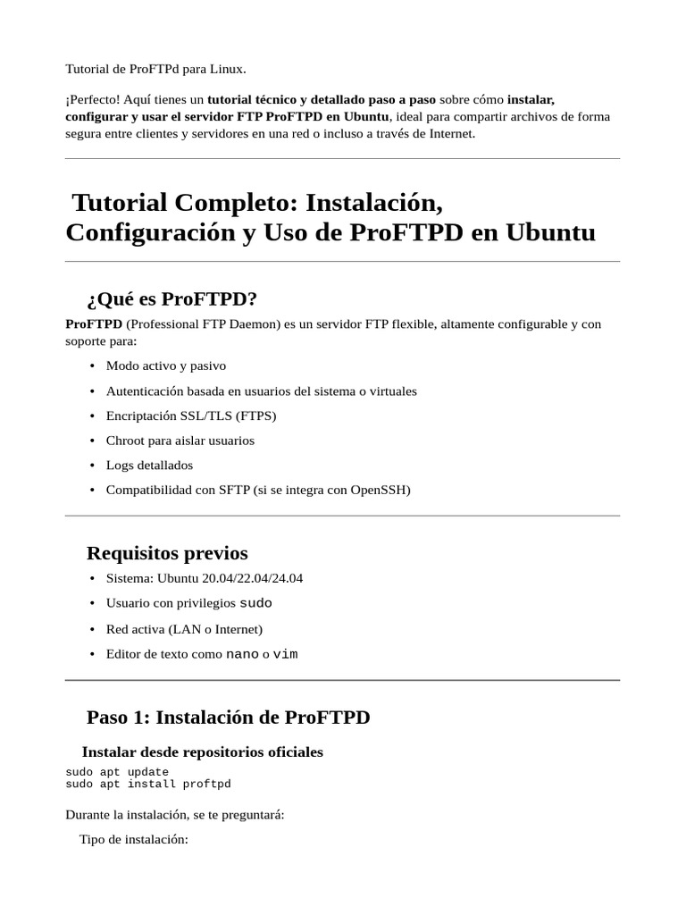 Tutorial Del Servidor FTP ProFTPd para Linux | PDF | Protocolo de ...