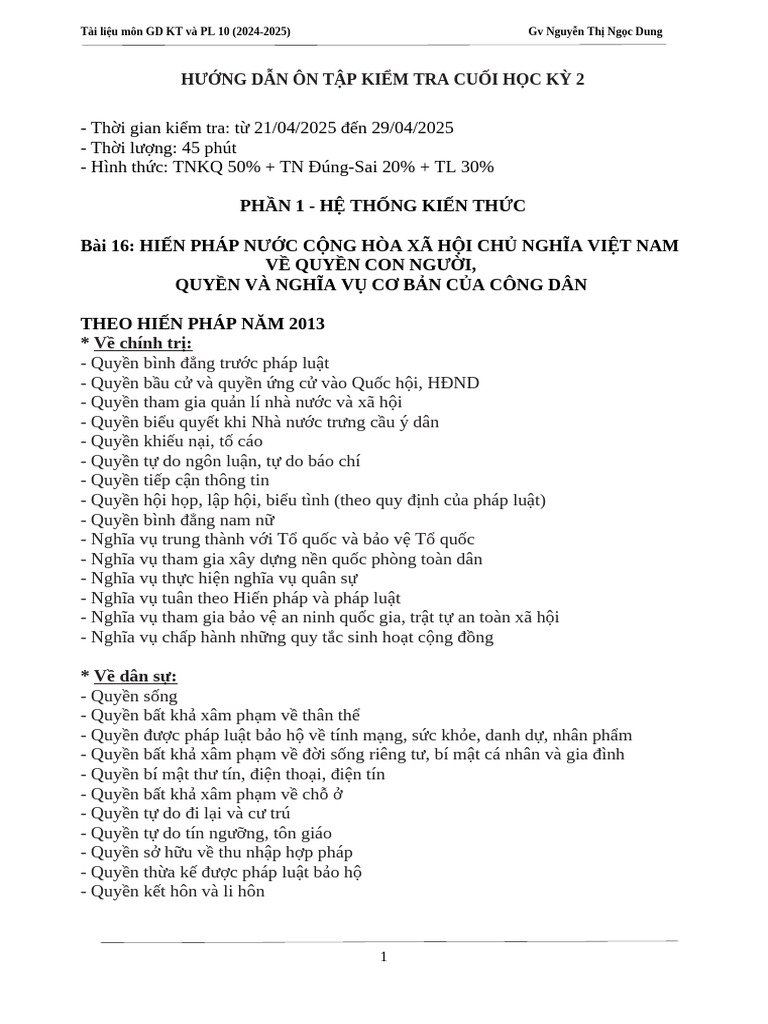 68. ON TAP KT CUOI HK 2 (có bài tập) - HS | PDF