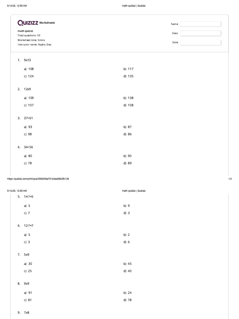 Math Quizizz - Quizizz | PDF