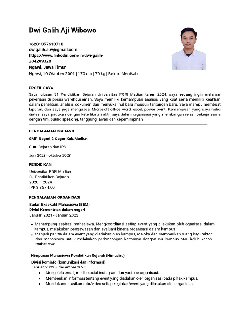 CV Dwi Galih Aji Wibowo-warehouseman, | PDF