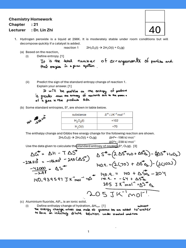 Chemistry Homework: Entropy & Enthalpy Concepts | PDF | Hydroxide ...
