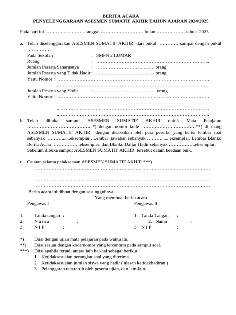 Berita Acara Try Out | PDF