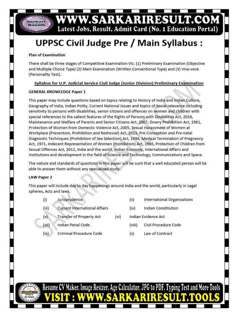 UPPSC Civil Judge Exam Syllabus Overview | PDF | Justice | Crime & Violence