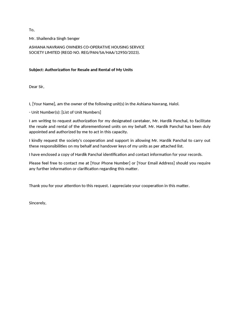 Draft Authorisation Letter | PDF