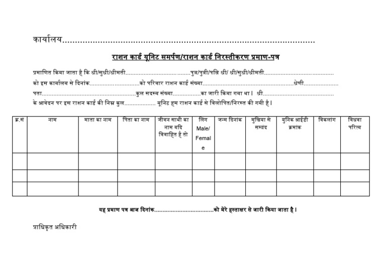 Ration Card NOC | PDF