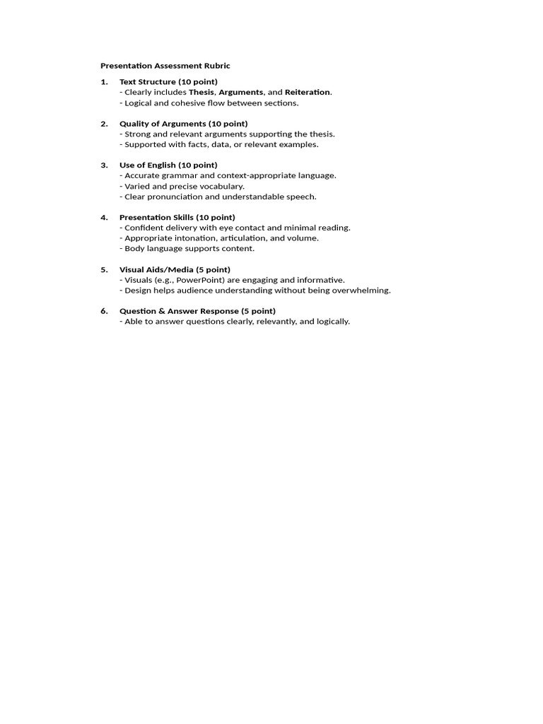 Presentation Assessment Rubric | PDF