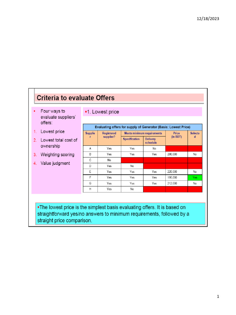 Supplier Offer Analysis | PDF