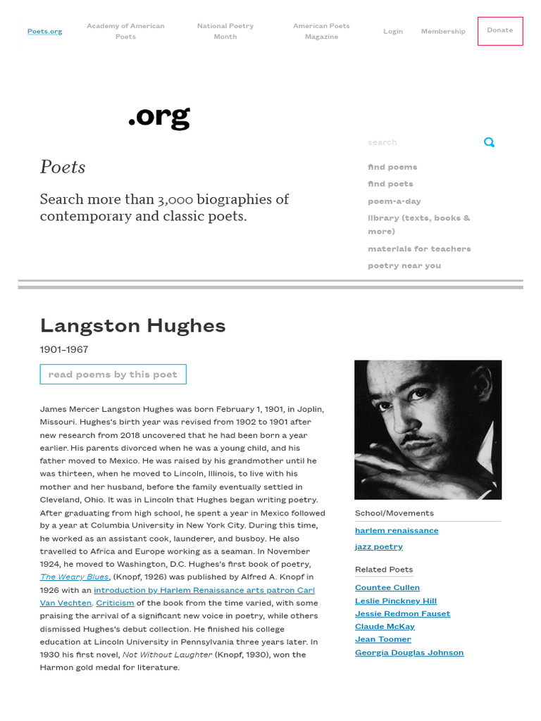 About Langston Hughes - Academy of American Poets | PDF | Poetry