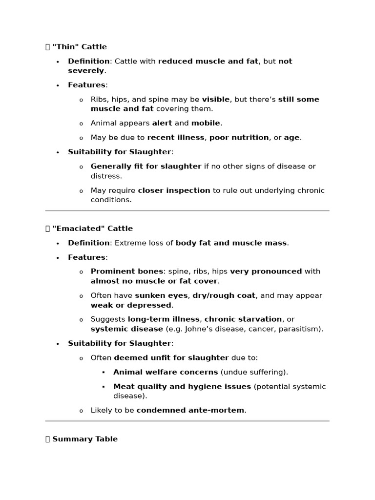 Thin Vs Emaciated Cattle | PDF