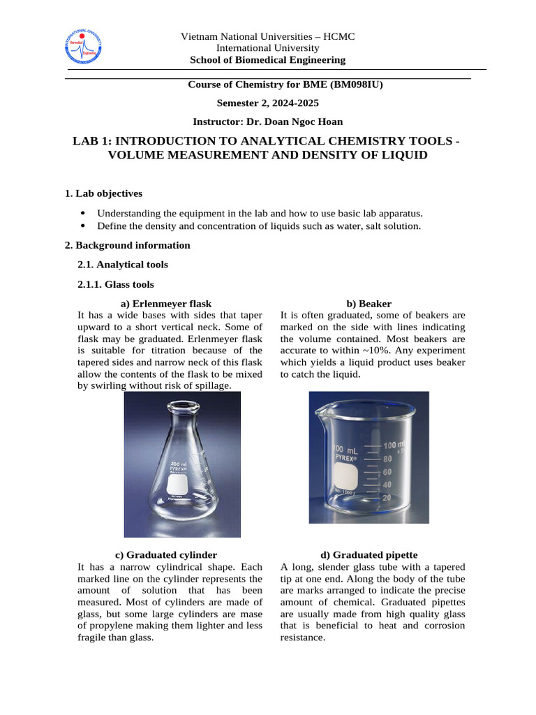 Chem for BME Lab Manual - Lab 1 | PDF | Volume | Mean