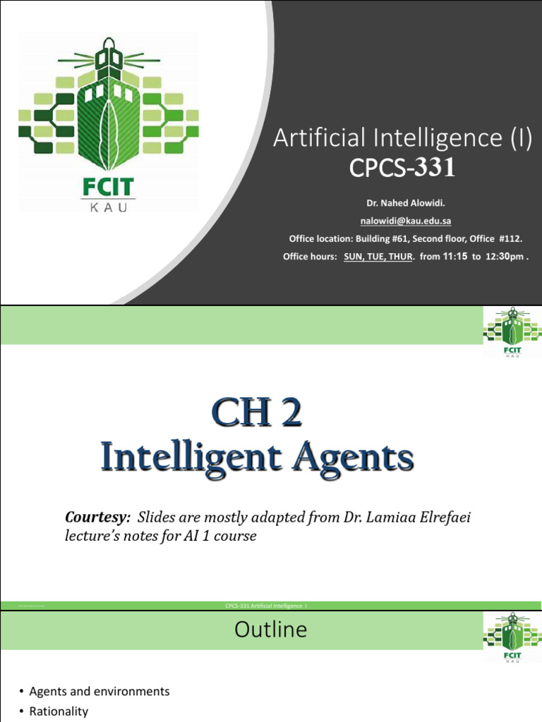 !0 - 02 AI1-Ch2-Intelligent Agents | PDF | Artificial Intelligence | Intelligence (AI) & Semantics