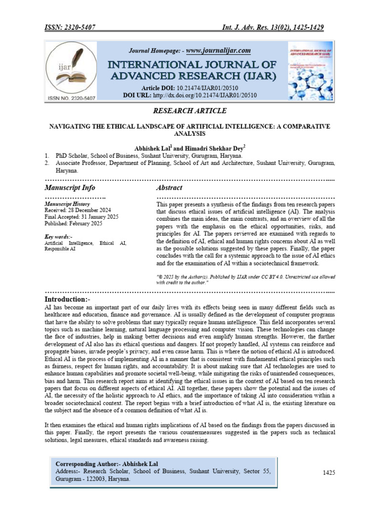 Navigating The Ethical Landscape of Artificial Intelligence: A Comparative Analysis | PDF ...