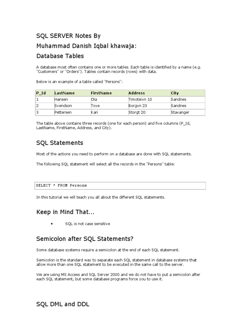 Sql Server Notes By Danish Sql Database Index 