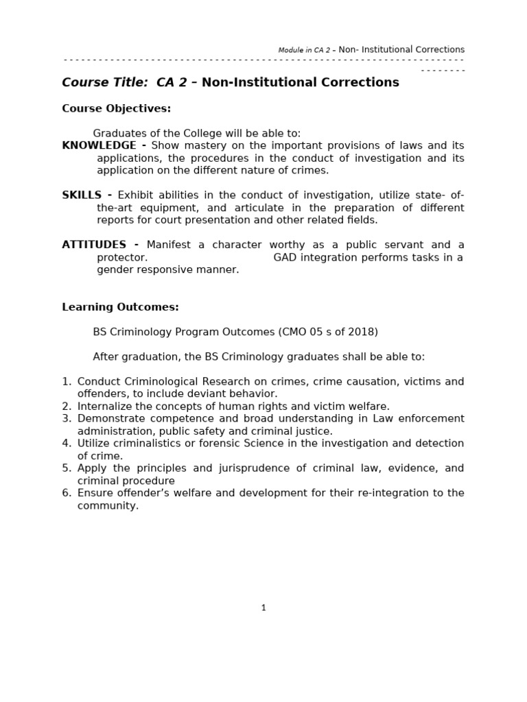 CA 2 Non Institutional Corrections Module | PDF | Probation | Prison