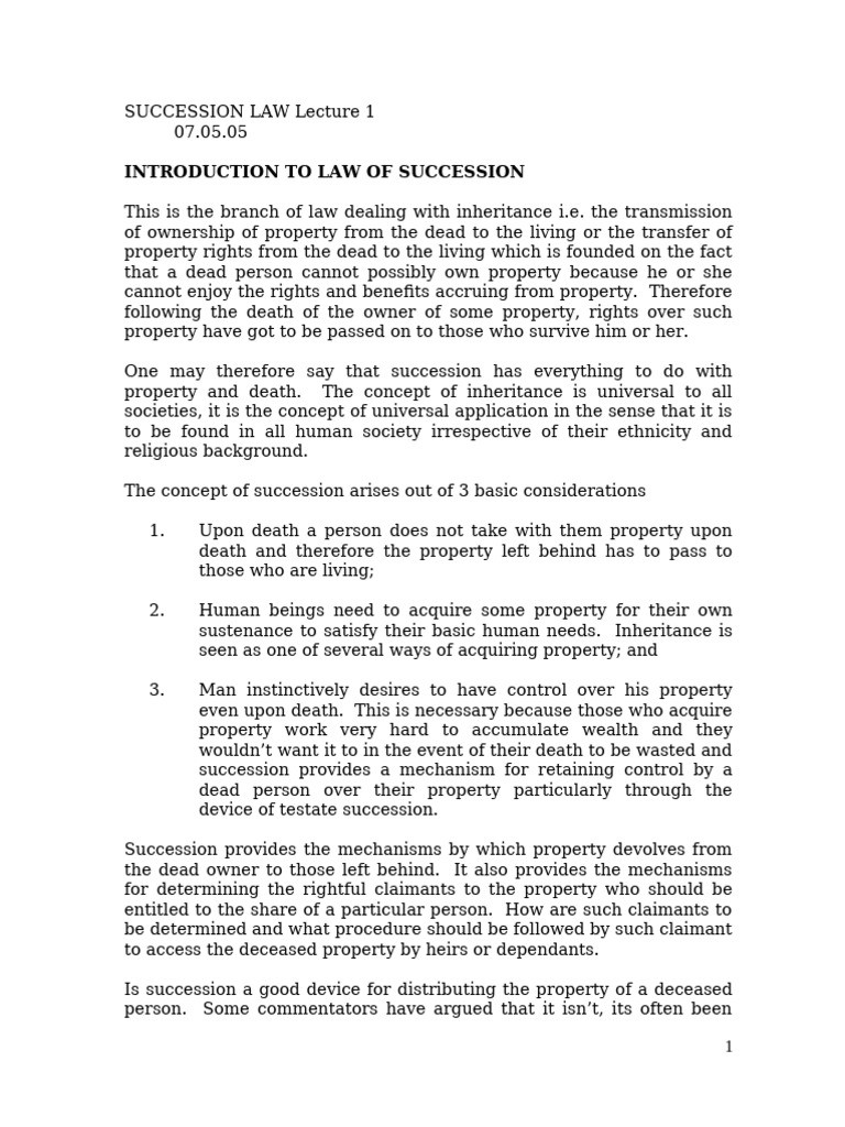 Introduction to Succession Law Basics | PDF | Intestacy | Common Law