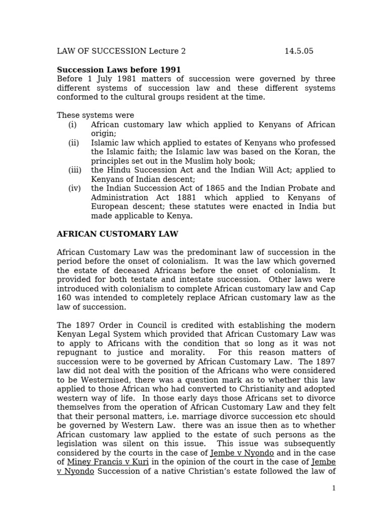 Overview of Kenyan Succession Laws | PDF | Intestacy | Will And Testament