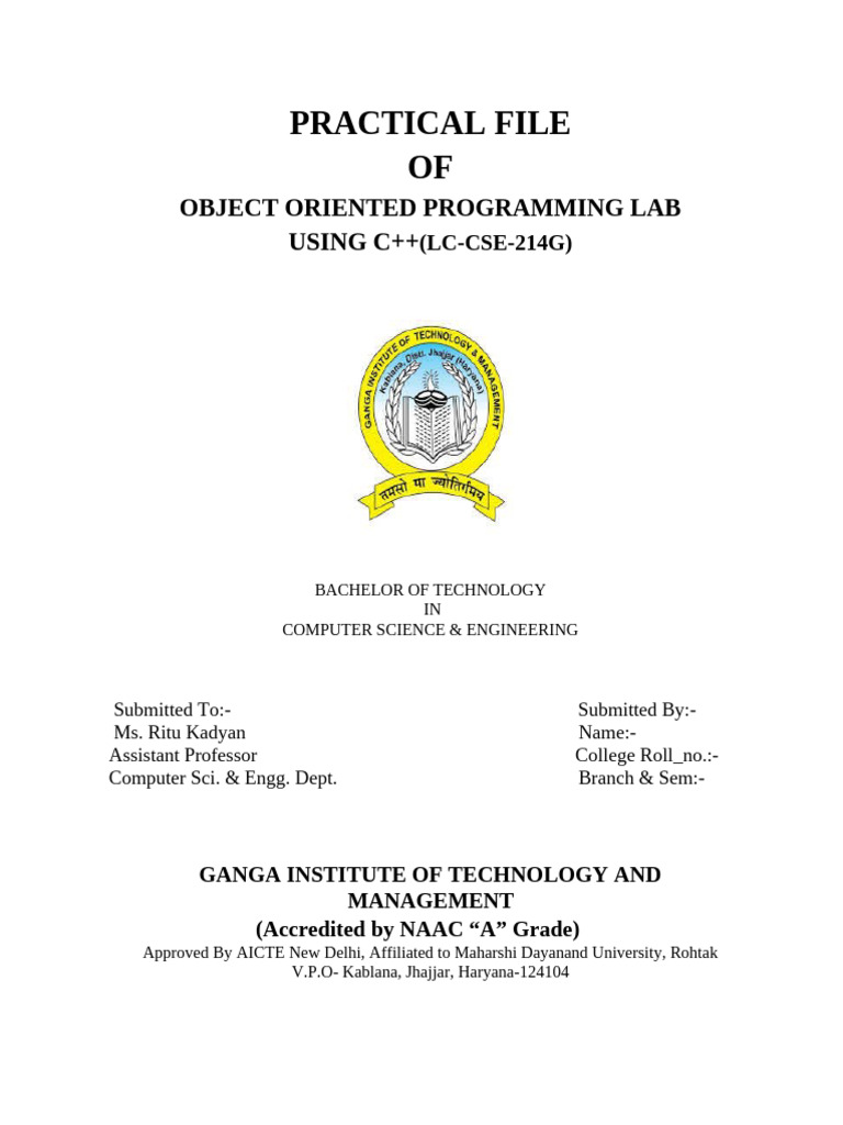 Oops Lab File | PDF | Constructor (Object Oriented Programming) | Programming